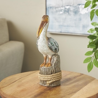 Teal Resin Textured Pelican Decorative Sculpture with Brown Block and ...