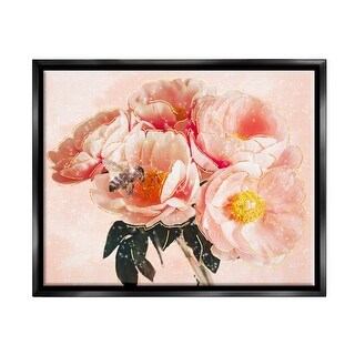 Stupell Shimmering Bumble Bee Trendy Pink Glam Flowers Floater Frame ...