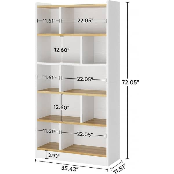 72 Inch Tall White Bookcase, 6 Shelf Bookshelf, Floor Standing Cube ...