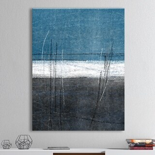 Designart "Teal and Grey Abstract Art " Modern Canvas Wall Art - Bed ...