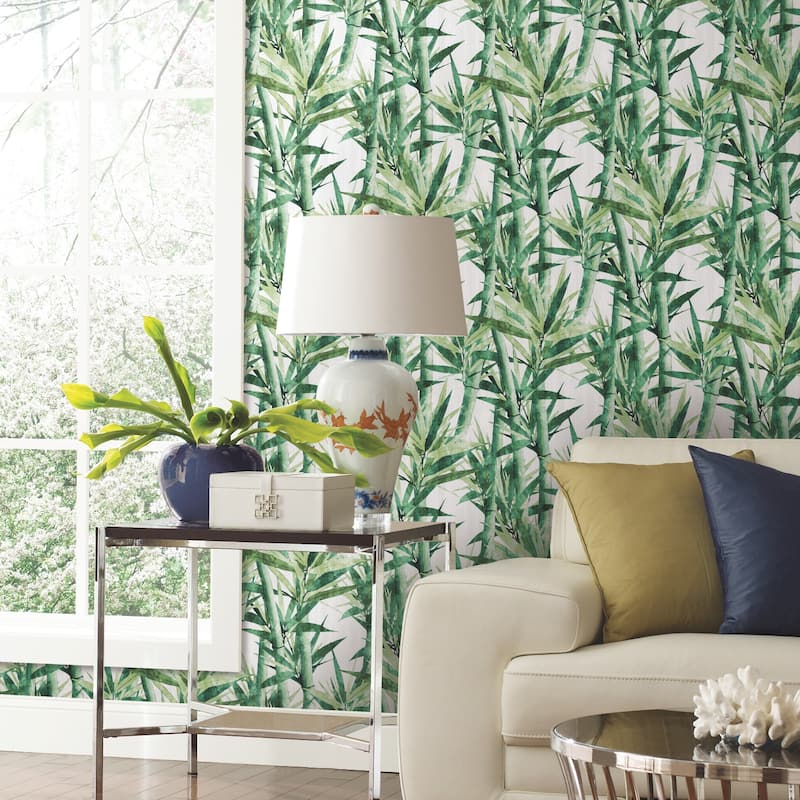 RoomMates Green & White Lucky Bamboo Peel and Stick Wallpaper ...