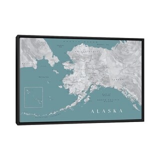iCanvas "Gray And Teal Watercolor Detailed Map Of Alaska" by blursbyai ...