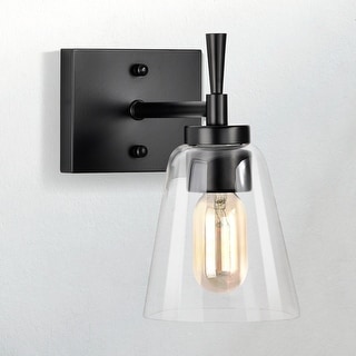 Matte Black 1-Light Indoor Wall Sconce with Clear Cone Glass Shade ...