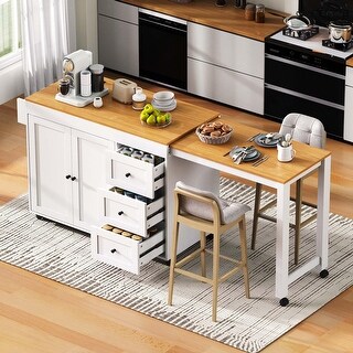 Rolling Kitchen Island with Pull-out Dining Table Kitchen Storage Cart ...