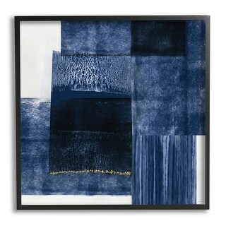 Stupell Blue Patchwork Abstraction Layered Rectangle Patterns Framed ...