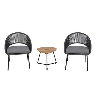 Gray Woven Rope Bistro Set-3-Piece Patio Chairs with Seat Pads - Bed ...