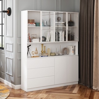 Modular Office Storage Cabinet with Glass Doors Pantry Display Storage ...