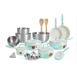 Classic Ceramic Breezy Blossom Cookware Set, 25 Piece Set - Bed Bath ...