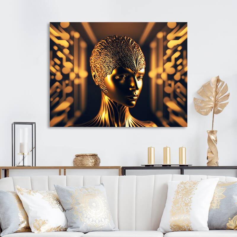 Designart 'Futuristic Golden Goddess VI' Modern Woman Metal Wall Art ...