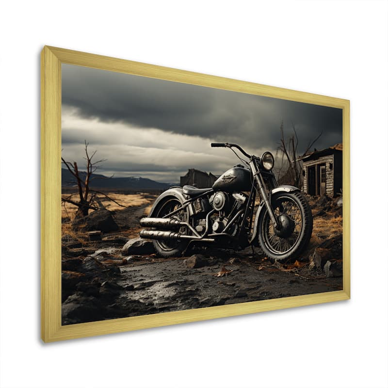 Designart "Grey Motorcycle Monochrome Landscape Photography II ...
