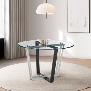 Devi 48 inch Glass and Black Steel Round Dining Table - Bed Bath ...
