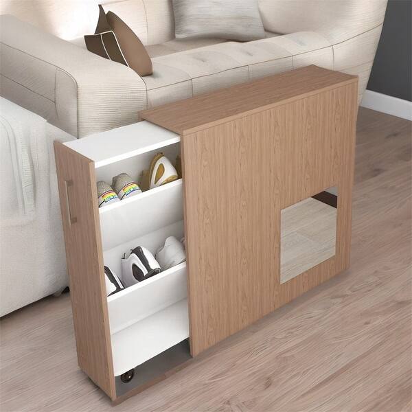 Modern Pull-Out Shoe Cabinet with Wheels and Mirror - N/A - Bed Bath ...