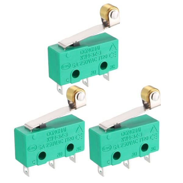 3PCS KW4-3Z-3 Micro Limit Switch SPDT NO NC 3 Terminals Hinge Roller Lever Green - Roller 3PCS ...