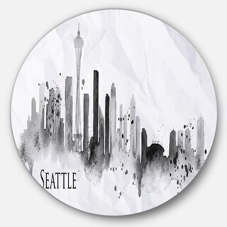 Designart 'Seattle Black Silhouette' Cityscape Disc Metal Artwork - Bed ...