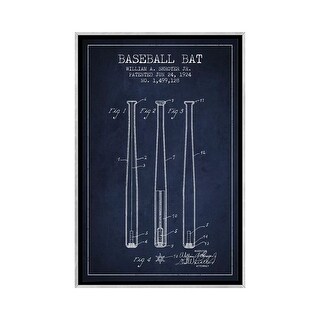 iCanvas "Baseball Bat Navy Blue Patent Blueprint" by Aged Pixel Framed ...