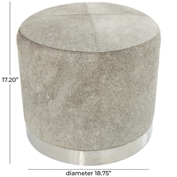 Gray Leather Patchwork Stool with Silver Metal Base - Bed Bath & Beyond ...