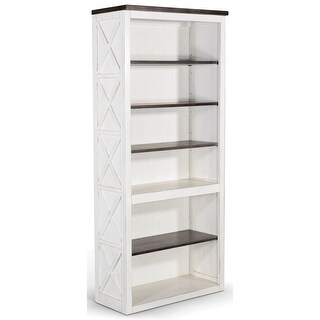 Zena Bookcase, X Cross Panels, 5 Shelves, 76 Inch White, Brown Veneer ...
