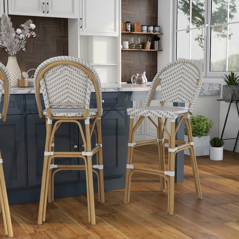 Ariel French Natural Tone 30-inch PE Wicker Patio Bar Chairs (Set of 2 ...