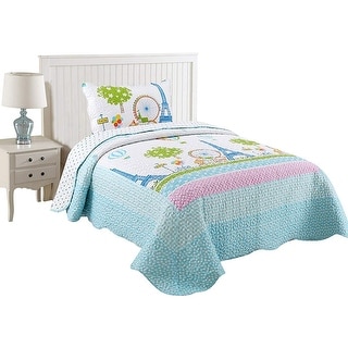 Kids Bedspread Quilts Set Teens Boys Girls Bedding Eiffel Tower Twin ...