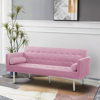 Modern Square Arms Velvet Sleeper Sofa with Metal Legs - Bed Bath ...