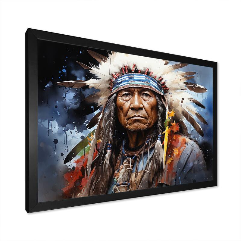 Designart "Native Apache Warrior I" Native American Art Framed Canvas ...