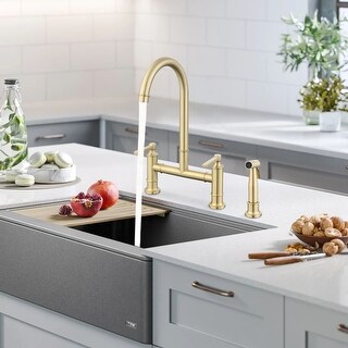 Stainless Steel Bridge Kitchen Sink Faucet with Side Sprayer Kitchen ...