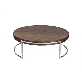 Dami 43 Inch Coffee Table, Round Top, Open Metal Frame, Walnut Brown ...