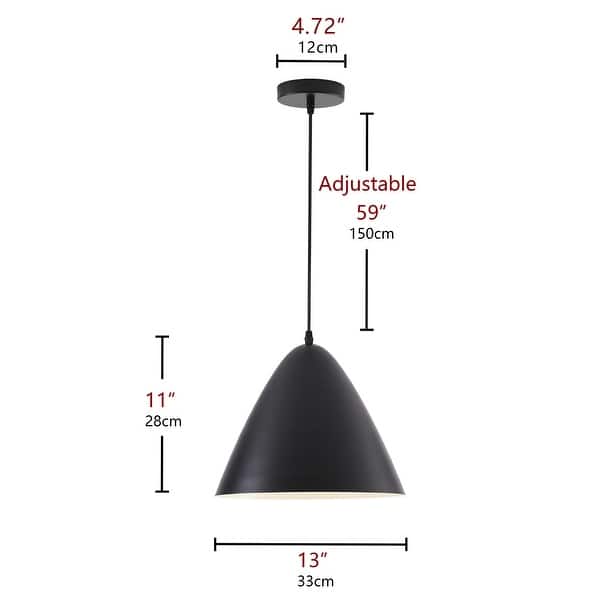Modern Black Finish Metal Cone Pendant Light Fixture for Kitchen Island ...