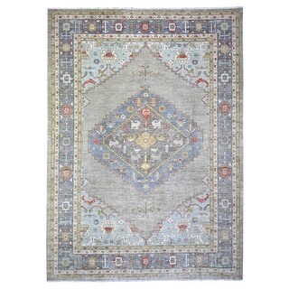 Hand Knotted Blue Oushak And Peshawar with Wool Oriental Rug (10'1" x ...