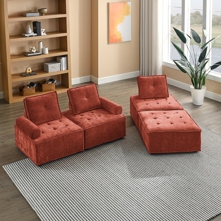 Red Modern Modular Sofa Chenille Removable Cushion Couch w/ Ottoman ...