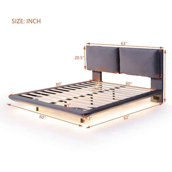 LED Floating Bed Low Profile Bed Multi-Functional Platform Bed Frame ...