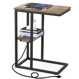 C Shaped End Table with Charging Station, Small Side Tables with USB ...