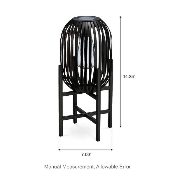Glitzhome Set of 2 Outdoor Black Metal Striped Solar Lantern Floor Lamp ...