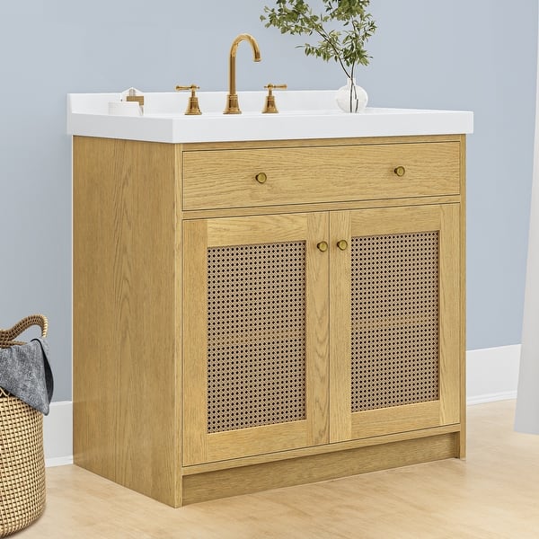 Moasis Modern Rattan Bathroom Vanity with Single Sink - Bed Bath ...
