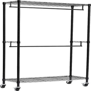 Double Hanging Rod Garment Rolling Closet Organizer Rack - Bed Bath ...