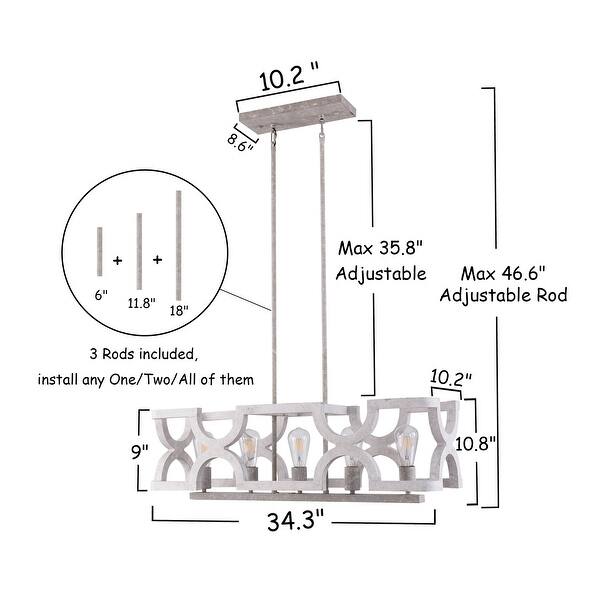 35" Wood Modern Farmhouse Kitchen Island Chandeliers 5-Light Linear ...