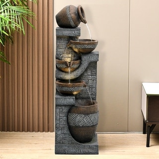 5-Tier Indoor Water Fountain w/Lights Cascading Water Feature for Home ...