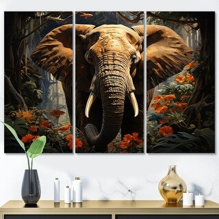 Designart "Elephant Jungle Royalty" Animals Canvas Art Print Set - Bed ...