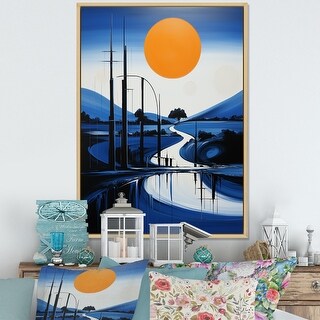 Designart "Blue Modern Bridge Scenery III" Bridges Framed Wall Art ...