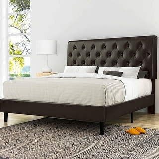Full Faux Leather Upholstered Bed with Button Tufted Headboard, Brown ...