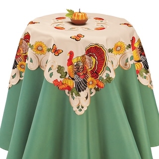 Embroidered, Scalloped Edge Thanksgiving Turkeys Table Linens - Bed ...