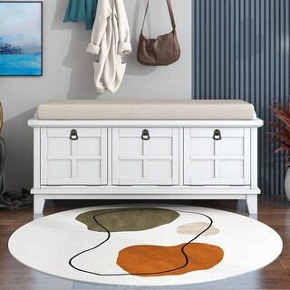 Upholstered Storage Bench with 3 Drop Down Storage Doors - Bed Bath ...