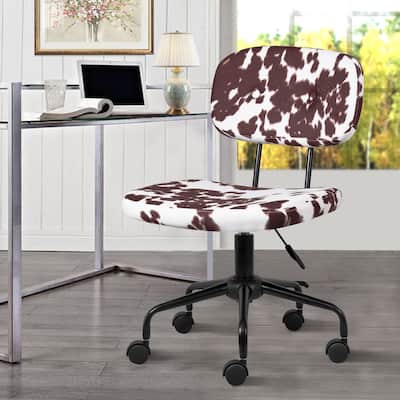 Armless Adjustable Swivel Office Desk Chair in Plush Faux Cowhide ...
