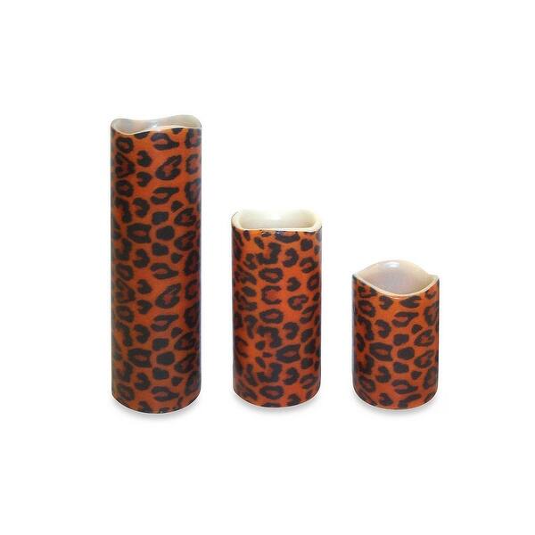 Set of 3 Leopard Print Battery Operated Flameless LED Lighted ...