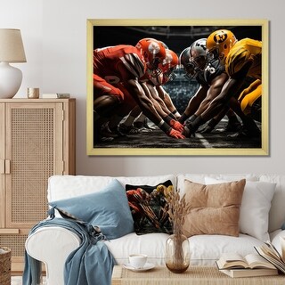 Designart "Yellow Football Dynamic Formation" Sports Framed Wall Decor ...
