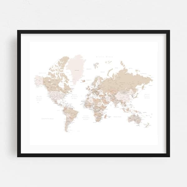 Light Brown and Beige Detailed World Map Maps Urban Art Print/Poster ...