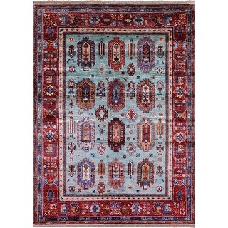 Golden Nile Blue Turkmen Ersari Hand Knotted Wool Rug - 4' 11" X 6' 10 ...