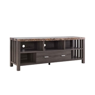 60 Inch Modern TV Entertainment Console, 5 Shelves, Faux Marble Top ...