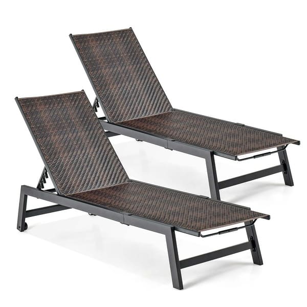 1/2 PCS Patio Galvanized Steel Chaise Lounge w/ Wheels Recliner Chair ...