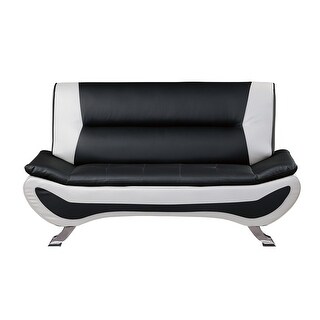 Rachele Black White Faux Leather Love Seat - Bed Bath & Beyond - 39229722